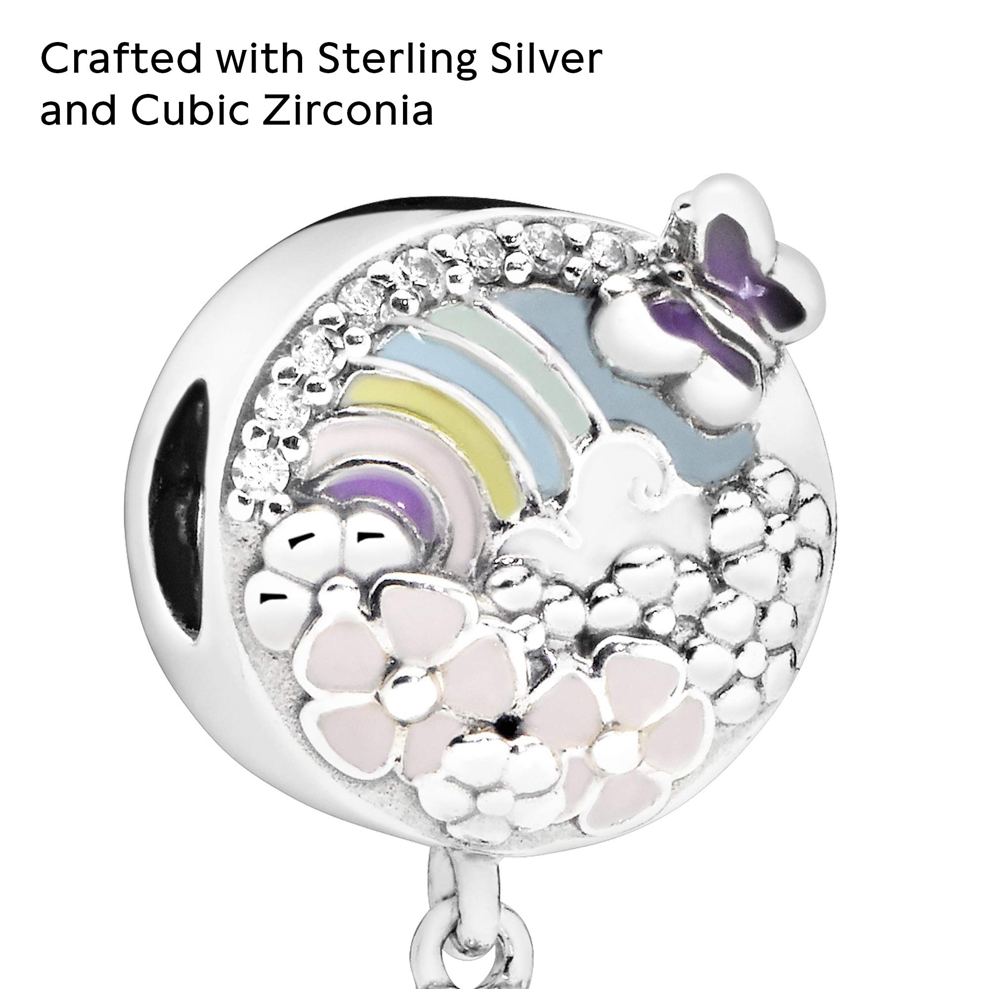 Pandora Jewelry Rainbow and Flower Dangle Cubic Zirconia Charm in Sterling Silver