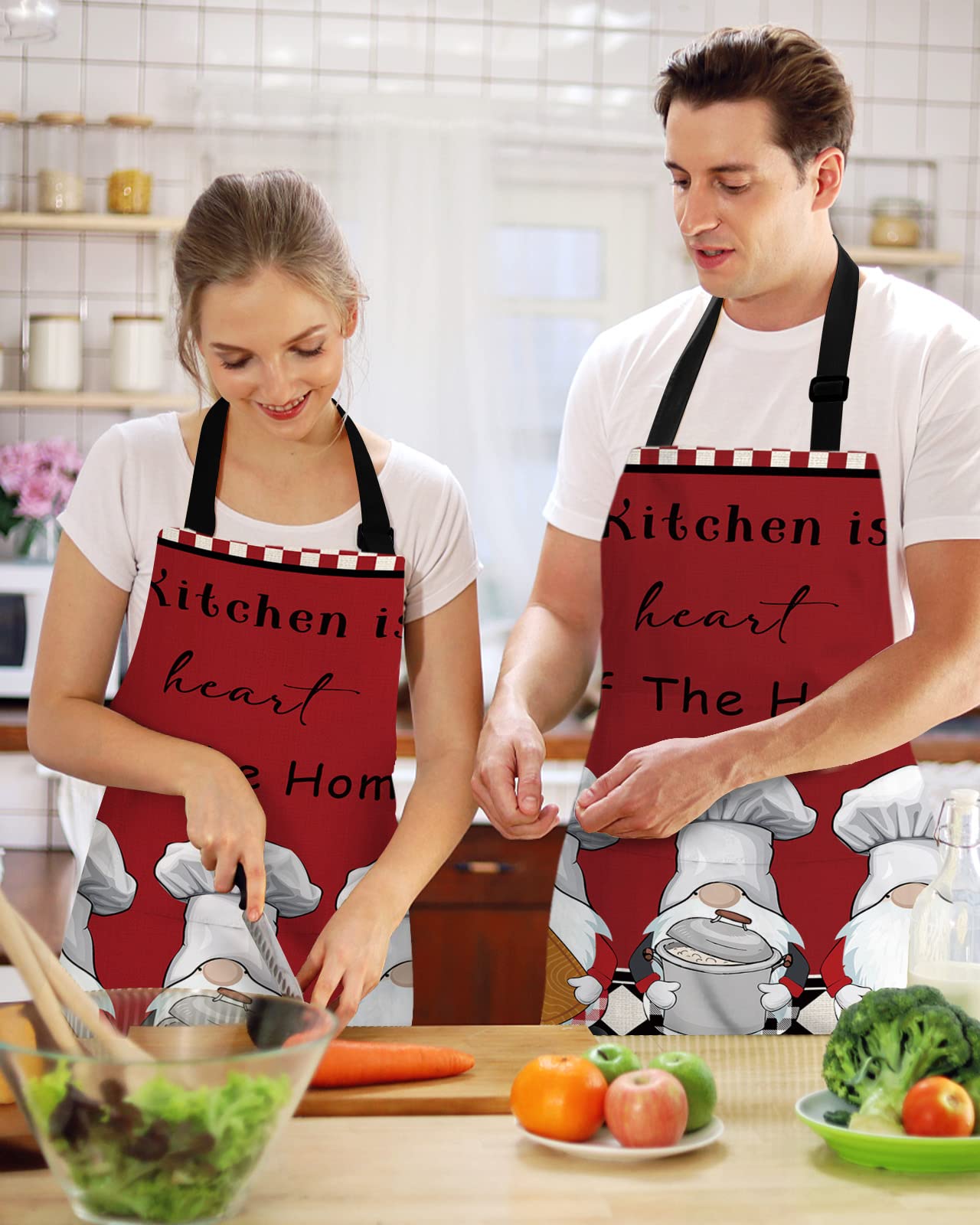Yomandocix Chef Apron Adjustable Bib Aprons, Fat Chef Kitchen Cooking Apron with Pockets for Men Women Cook Gnomes