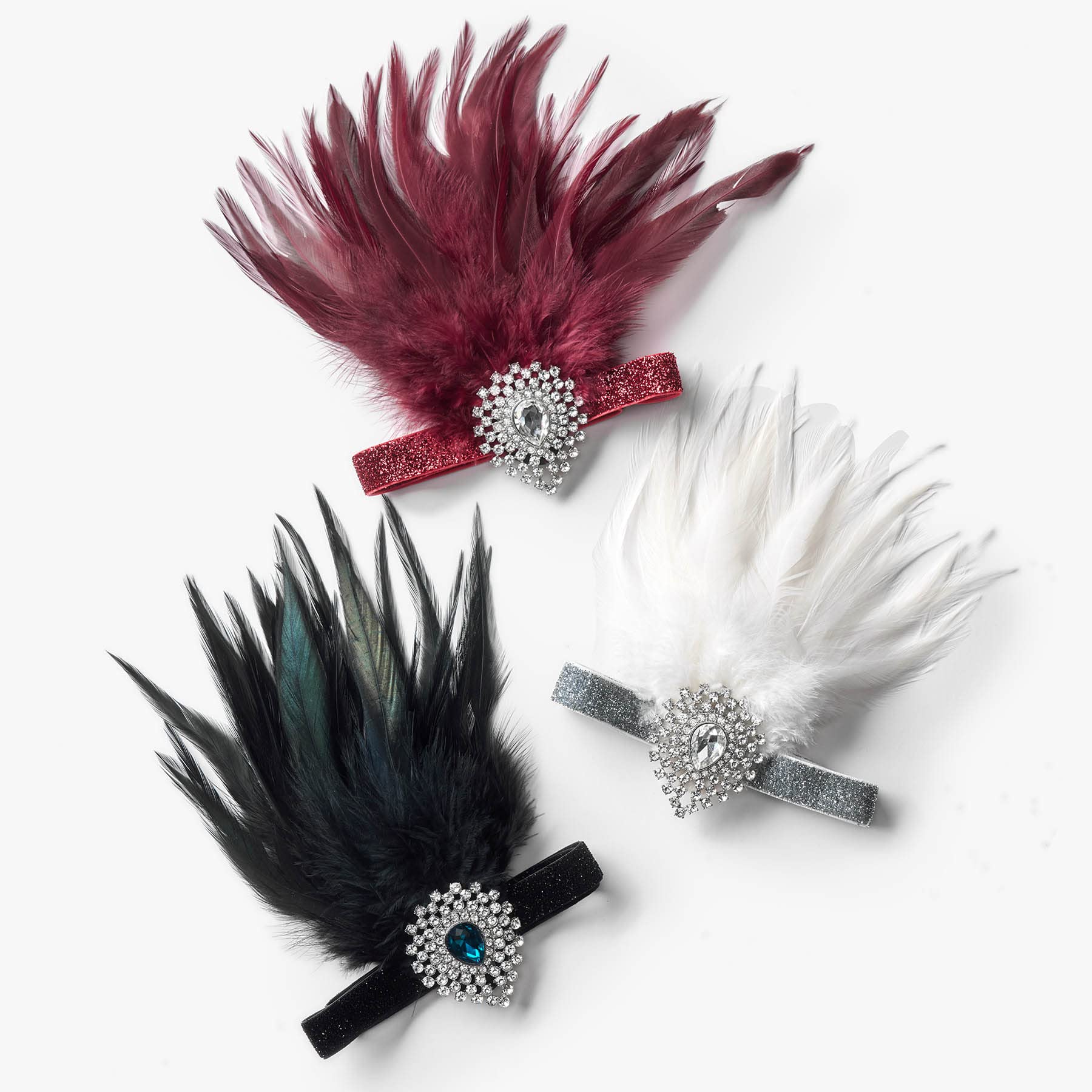SWEETV Flapper Headband 1920s Headpiece Rhinestone Feather Hair Band Great Gatsby Headpiece for Women,Wine Red