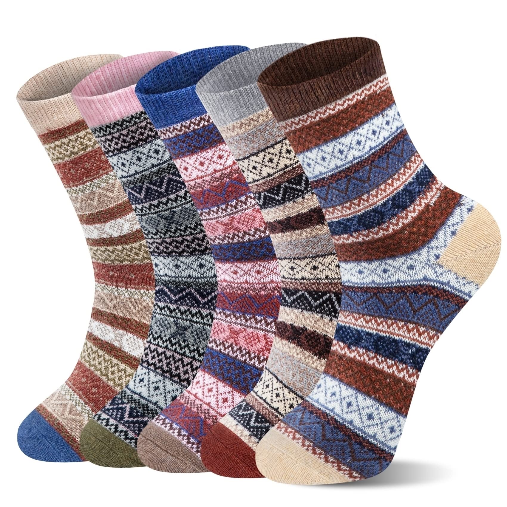 Womens Super Thick Wool Socks Winter Warm Soft Knit Comfy Cozy Crew Boot Socks Gifts, 3 Pack,Purple/pink/dark grey