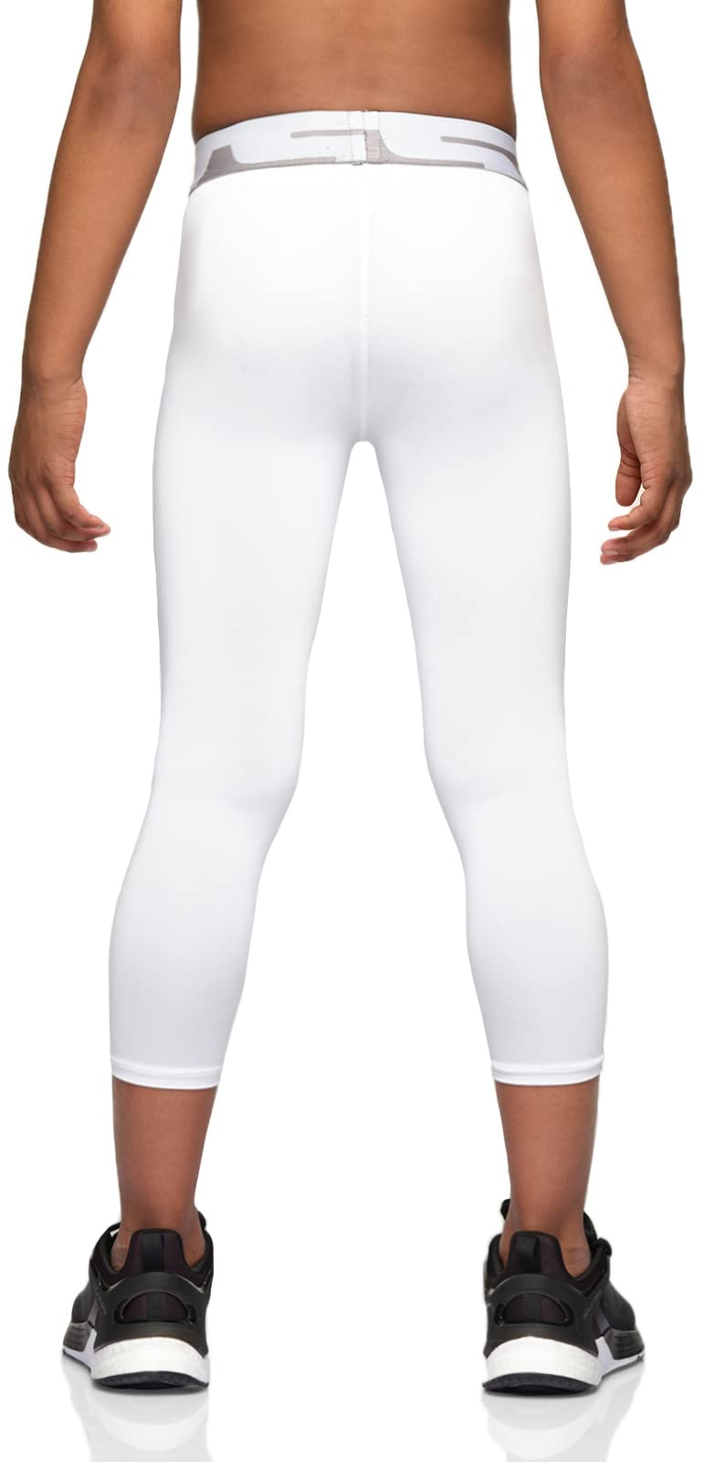 TSLA Boys Youth UPF 50+ Compression Pants Baselayer, Cool Dry Running Tights, 4-Way Stretch Workout Leggings, Capri 2Pack White/Blue, 12
