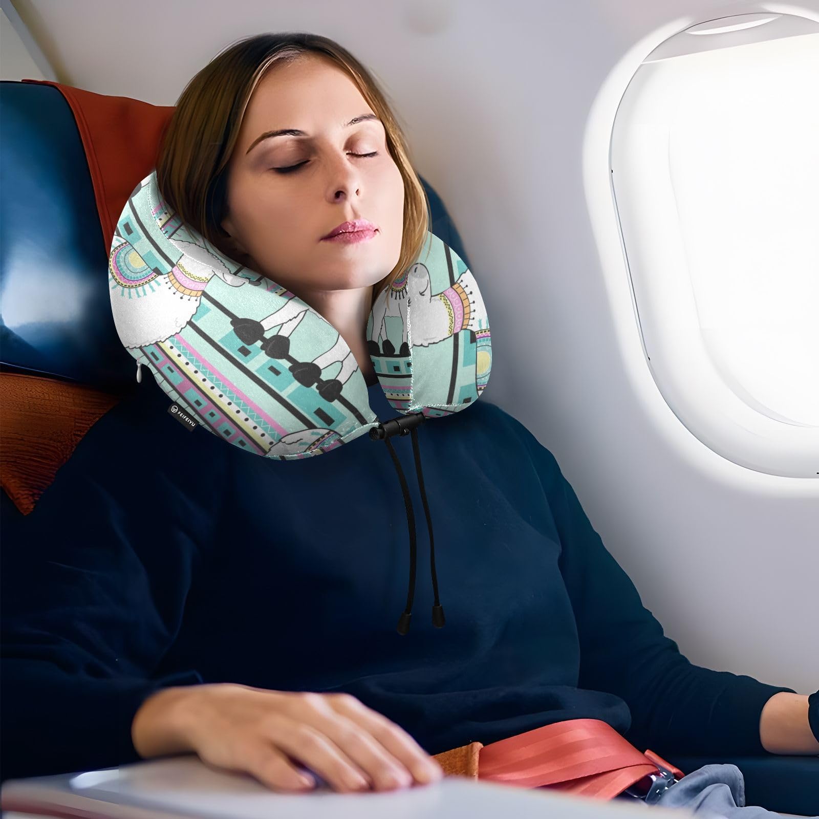 RunningBear Llama Travel Pillow Neck Pillows for Sleeping Airplane Pillow Soft Neck Support Pillow Memory Foam with Storage Bag for Flight Headrest Sleep