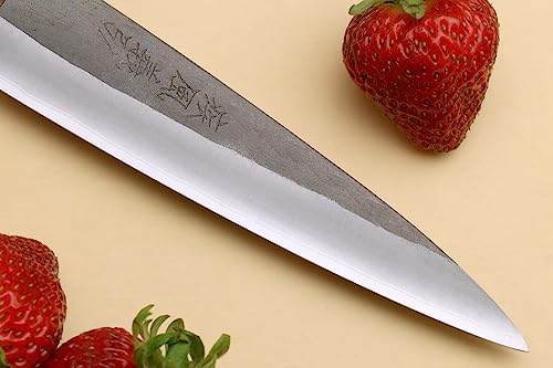 Yoshihiro Kurouchi Black-Forged Blue Steel Stainless Clad Petty Utility Knife Ebony Handle (5.3'' (135mm) & No Saya)