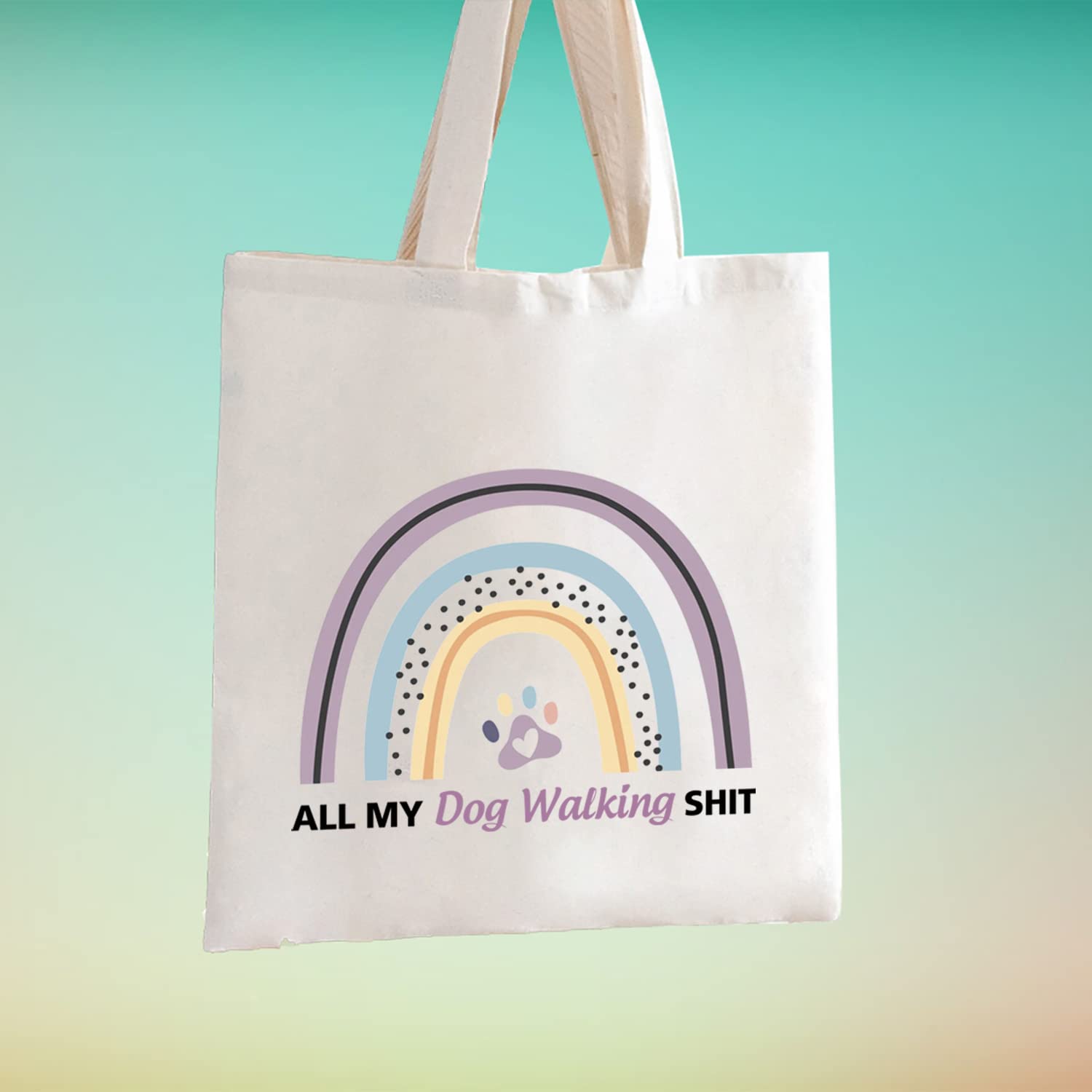 TSOTMO Dog Walker Gift All My Dog Walking Shit Boho Rainbow Design Dog Walking Accessories Tote Bag (DogWalking shit tote)