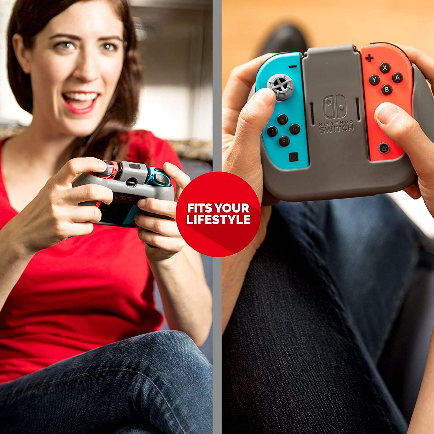 RDS Industries Nintendo Switch Joy-Con Action Grip and Thumb Grips - Red Textured Silicone - Official Nintendo Licensed Product - Nintendo Switch