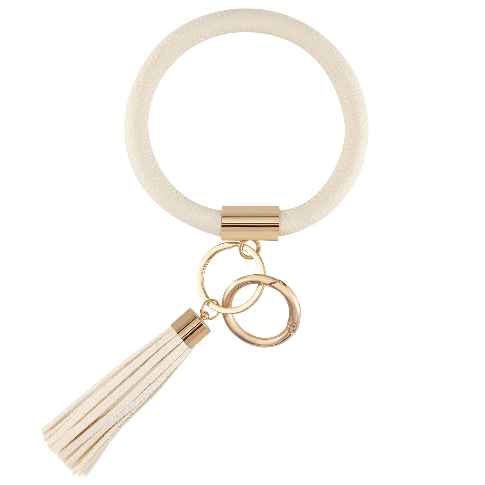 Weixiltc Key Ring Bracelet Wristlet Keychain Bangle Keyring - Portable Leather Tassel Bracelet Key Chain Holder for Women (White)