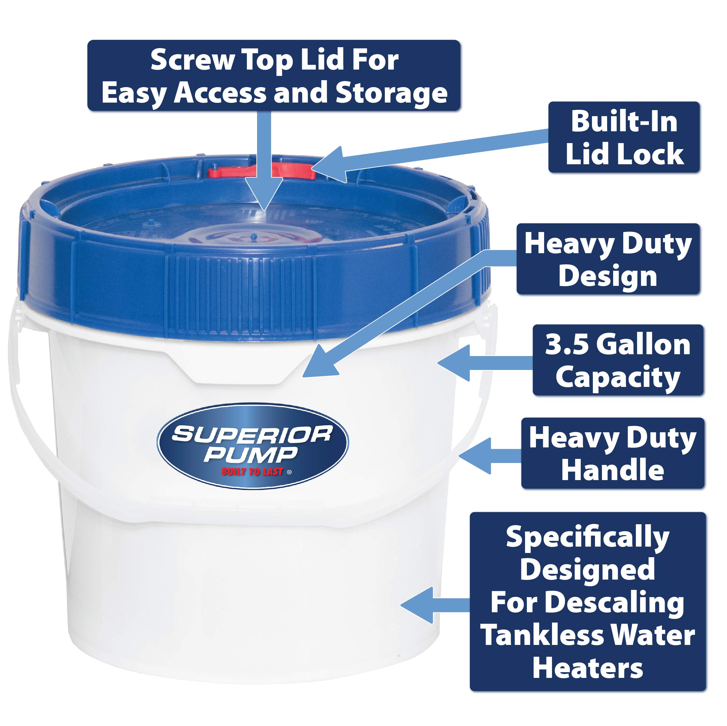 Superior Pump 91660 Tankless Water Heater Descaler Pump Kit with Non-toxic Descaler Solution, 3.5 Gallon, Deluxe