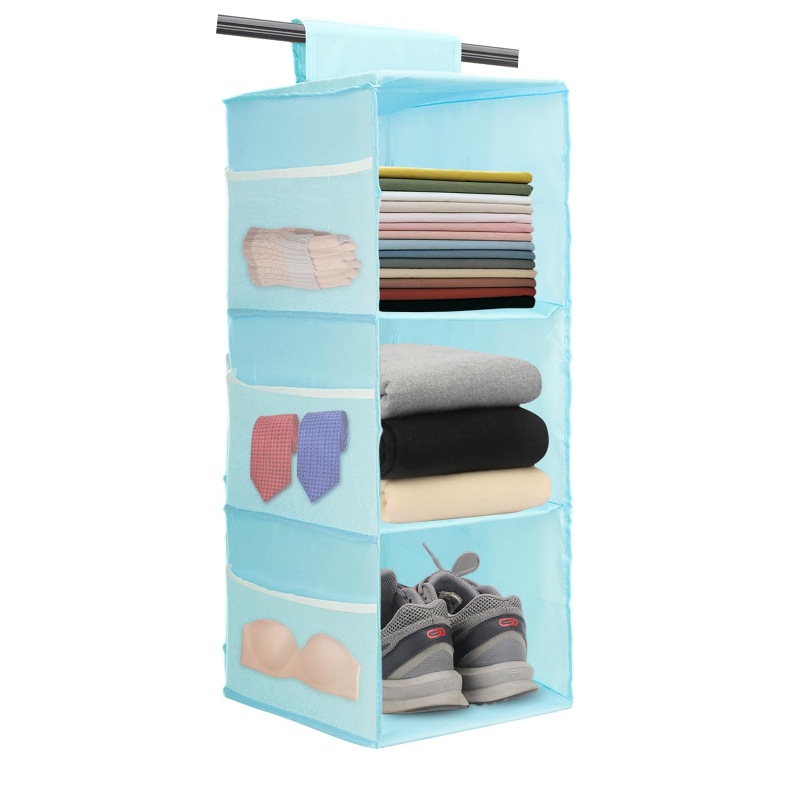 PetsHome Hanging Handbag Organizer 6 Larger Pockets Hanging Purse Organizer for Closet, Dust-Proof Purse Bag Storage Holder with Metal Hooks-White