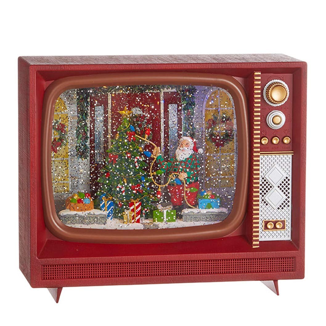Raz 4000776 Santa Decorating Tree Musical Lighted Water TV, 10 Inches, Multicolor
