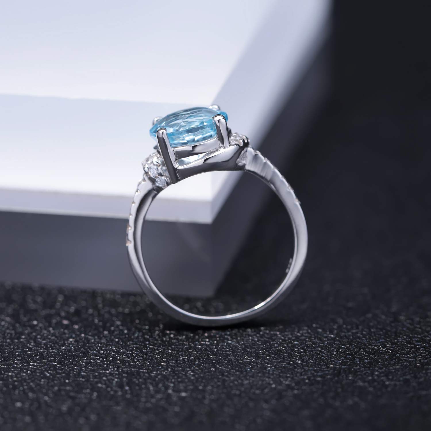 Qitian 925 Sterling Silver Sky Blue Topaz Gemstone Halo Ring For Women(Round 3.45Ct 9mm Sizes 5 to 9)