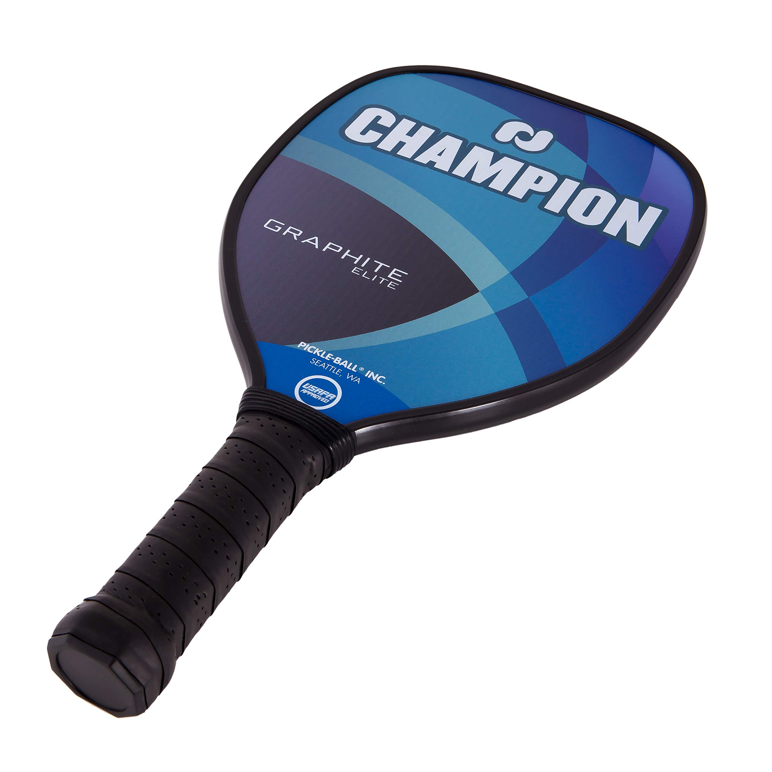 Pickleball, Inc. Champion Graphite Elite Pickleball Paddle | Elite Teardrop Speed & Reaction Shape | Standard Grip | Polymer Honeycomb Core and Graphite Face | Blue