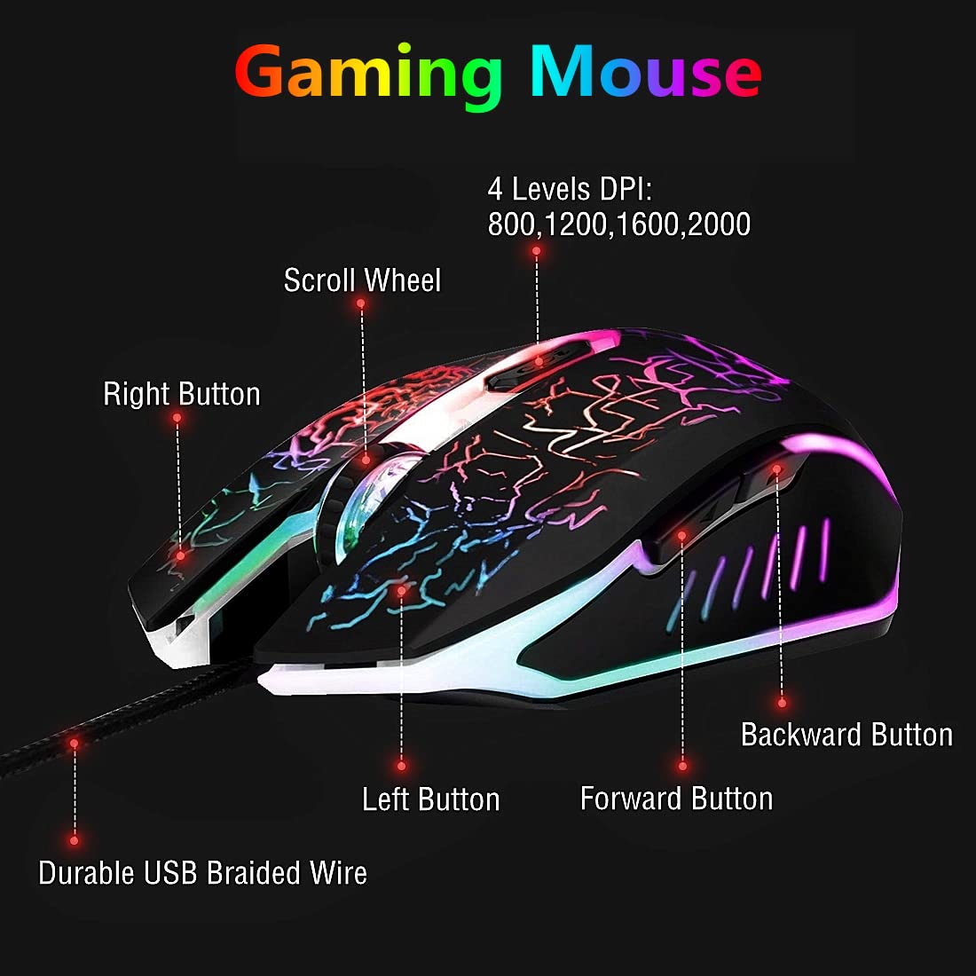 RGB 87 Keys Gaming Keyboard and Colorful Mouse Combo,USB Wired Backlit Mechanical Feeling Gaming Keyboard and Gaming Mouse for Laptop PC Computer Game and Work