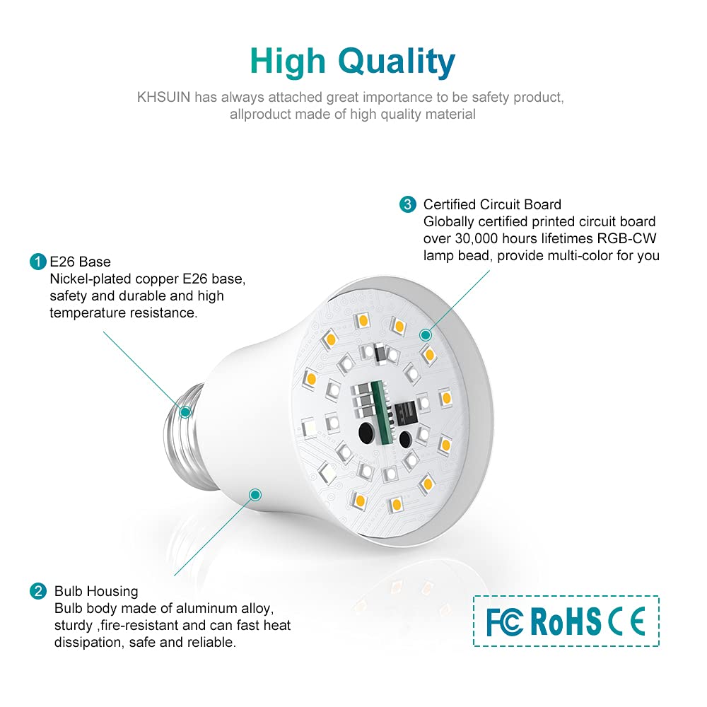 RGB LED Light Bulb with Remote, Color Changing Light Bulb, 900LM Dimmable 9W E26 Screw Base RGBW, Mood Light Flood Light Bulb - 20 Color 6 Modes - Remote Control Included (6 Pack)