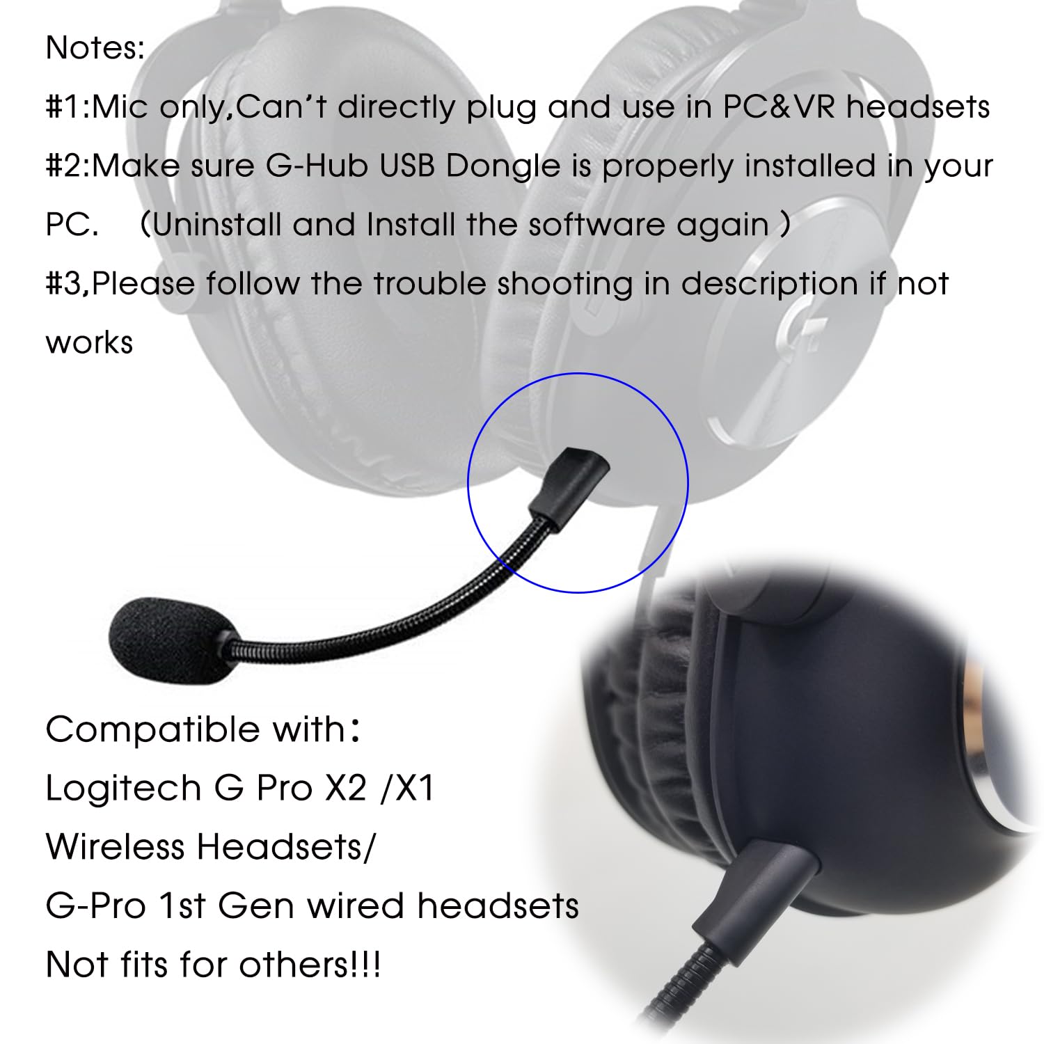REEYEAR Replacement Game Mic fits for Logitech G PRO X2,G PRO X Wireless and G Pro Wired Gaming Headsets,Detachable Noise Cancelling Crystal-Clear Game Microphone,Mic Only
