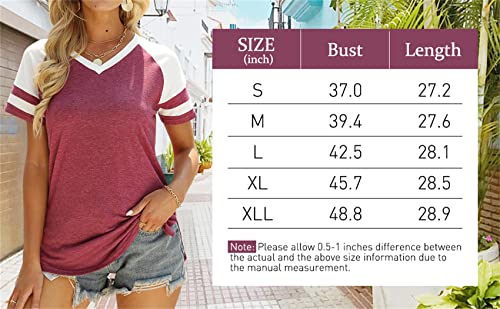 Womens V Neck Summer T-Shirts Casual Short Sleeve Tops Loose Fit Shirts Blouse Plum