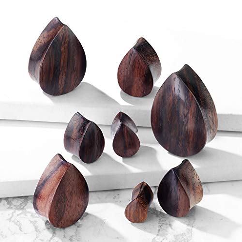 Pair of Teardrop Shaped Sono Wood Ear Plugs Organic Gauges (0 Gauge(8mm))