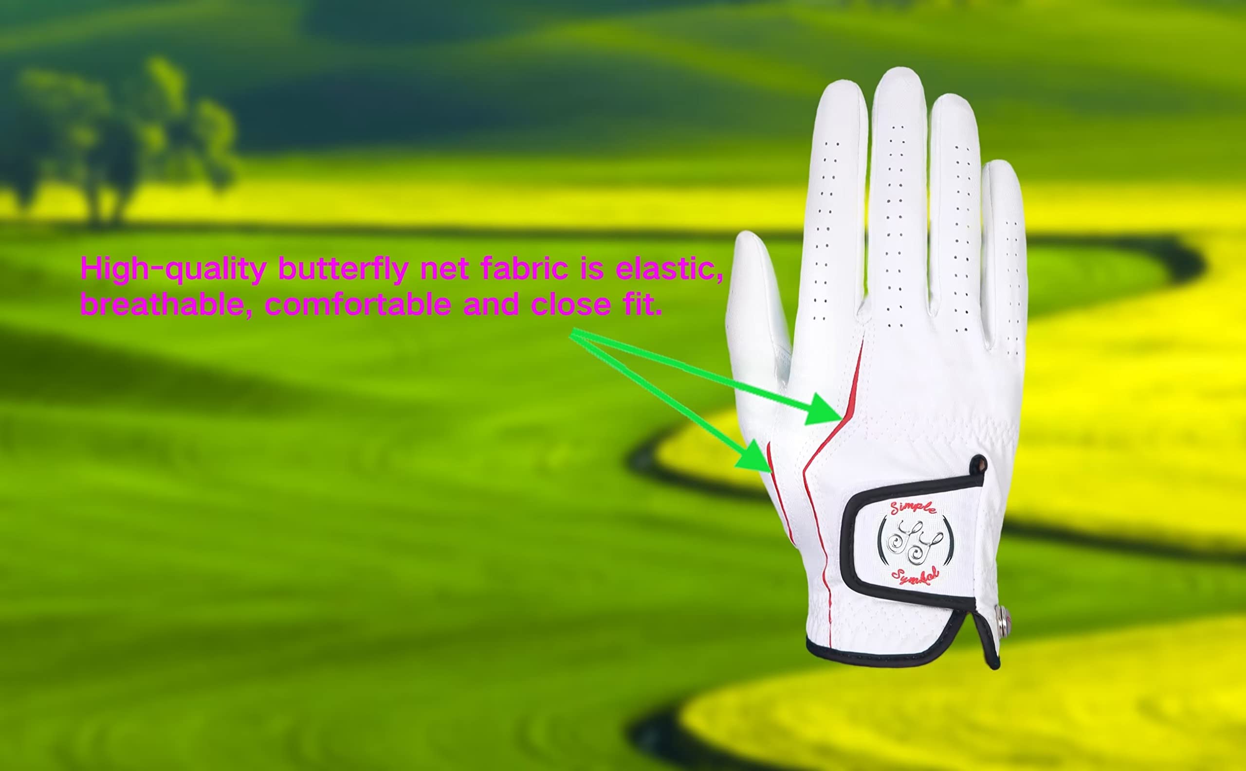 SIMPLE SYMBOL Men's Golf Glove Six Pack Left Hand Right Hand White Microfiber Small/Medium/Large/XL (Left,M)