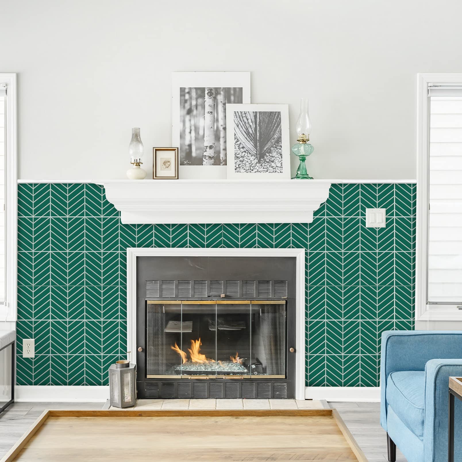 Peel and Stick Tiles Green Twill Pattern Kitchen Mosaic Wall Tiles Self-Adhesive DIY Backsplash Stick-on Vinyl Wall Tiles for Kitchen and Bathroom 10" X 10" Each, 4 Sheets Pack (Green-Twill)