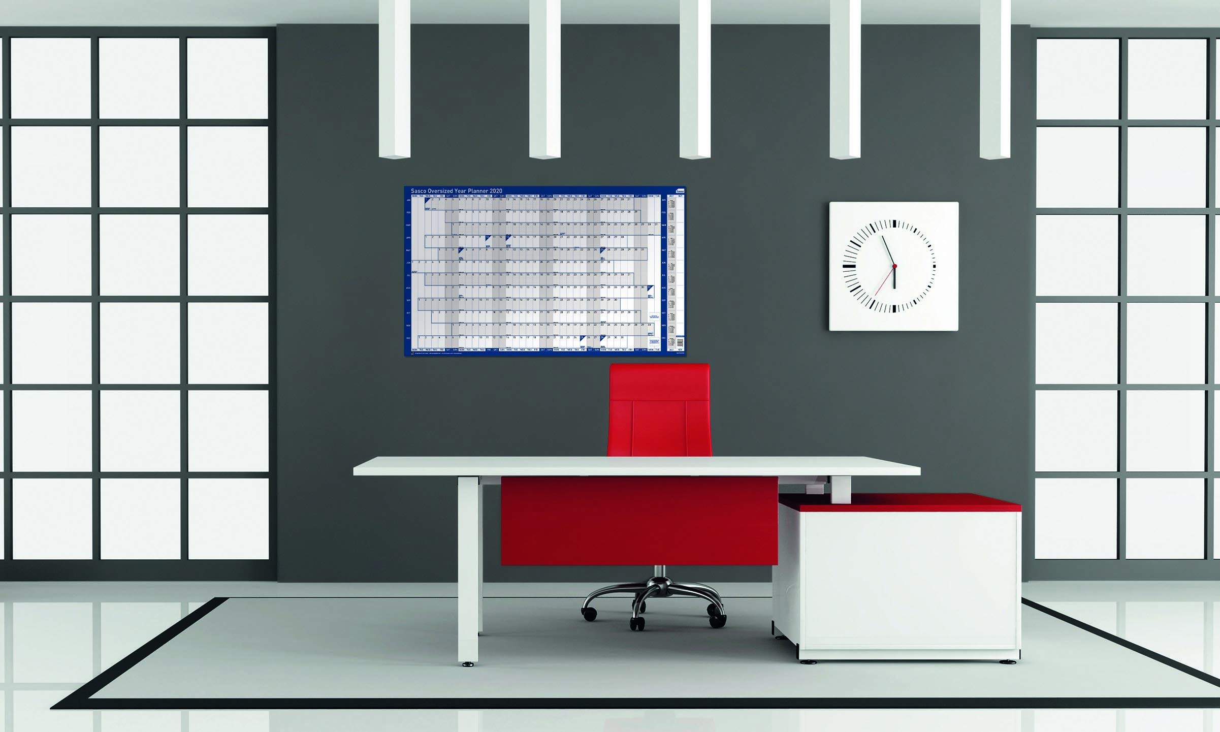 Sasco 2410100 2020 Board Mounted Year and A1 Wall Planner with Wet Wipe Pen & Sticker Pack, 610 x 915 mm (H x W)