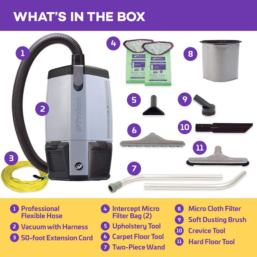 ProTeam Backpack Vacuums, ProVac FS 6 Commercial Backpack Vacuum with HEPA Media Filtration and Restaurant Tool Kit, 6 Quart, Corded (Renewed)