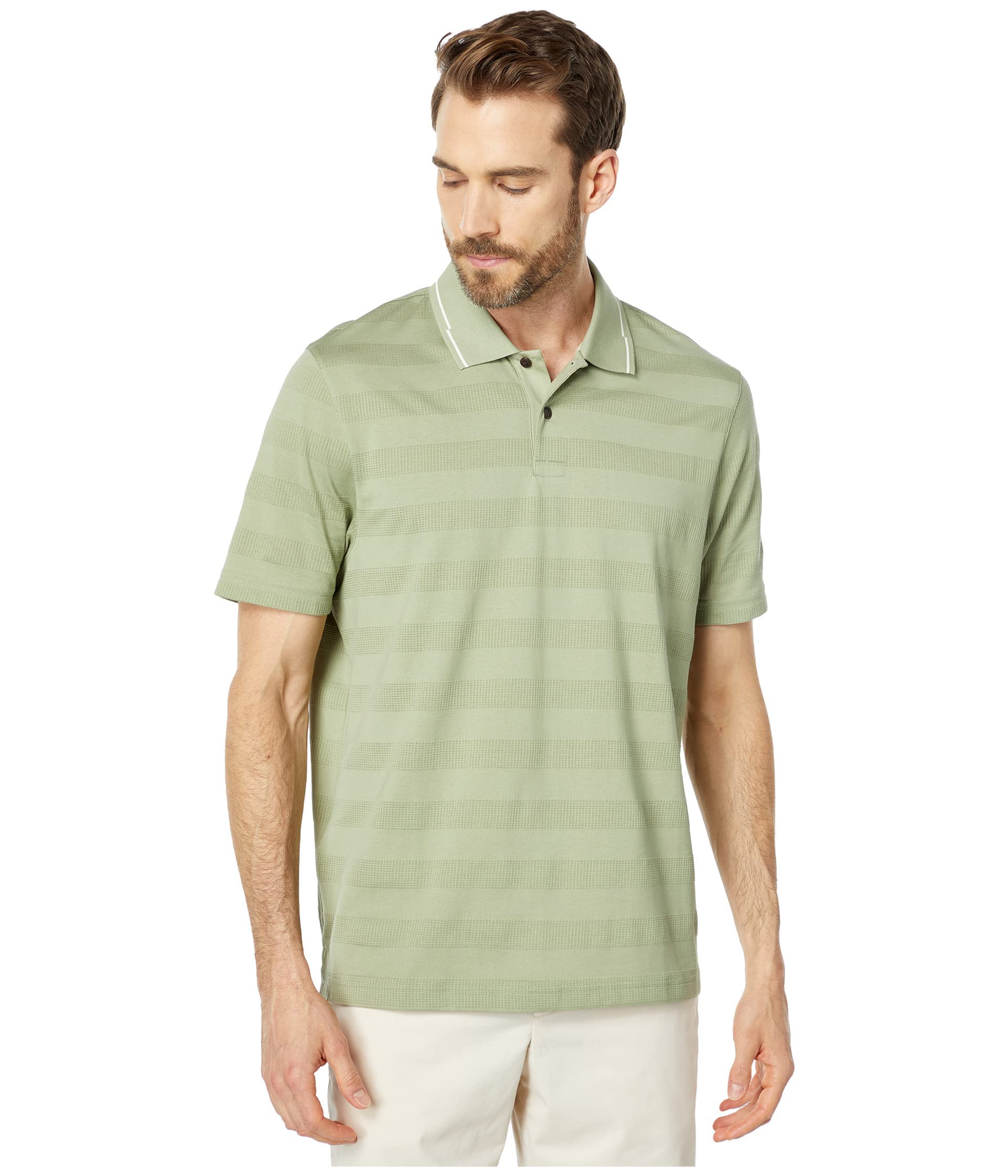 Ted Baker Irby Short Sleeve Textured Stripe Polo Pale Green LG (US Men’s 4)
