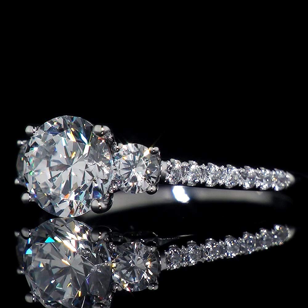 Simulation D Color 2 Carat Moissanite Three Round Diamonds Engagement Wedding Eternal Diamond Ring for Women (US Code 6-9) (6)