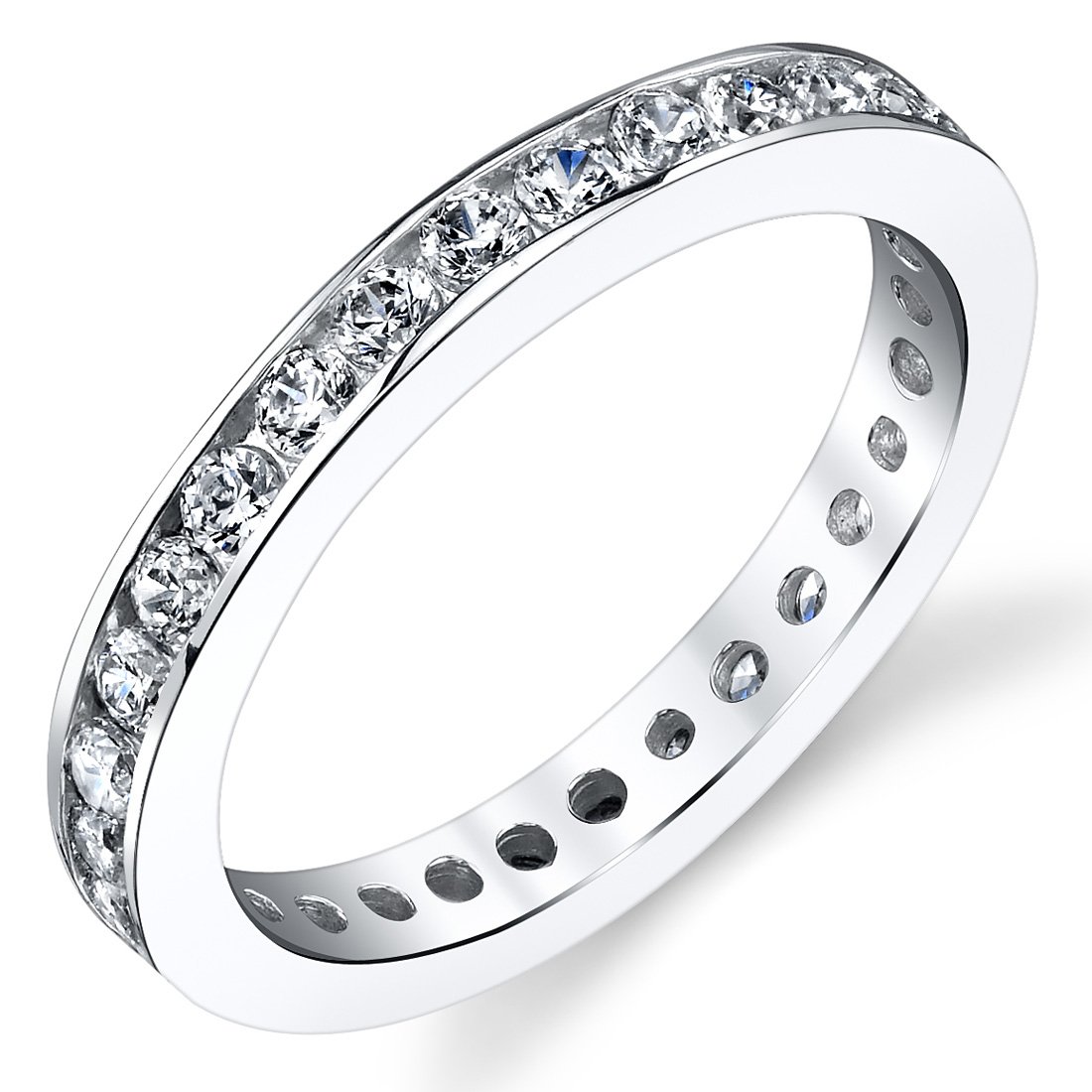 PEORA 925 Sterling Silver 3mm Eternity Ring Band for Women Cubic Zirconia, 1.50 Carats total Round Brilliant Cut, F-G Color, VS Clarity, Size 7