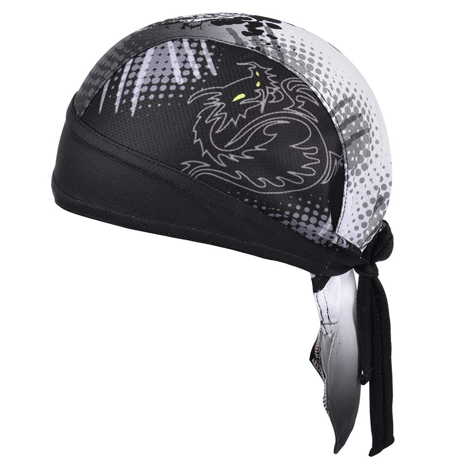 queenland Sweat Wicking Dew Rag Beanie Helmet Liner Cooling Skull Cap Quick Dry Adjustable Hat Head Wrap for Mens Women Outdoor Sport Cycling Riding Camping Motorcycling Trekking (Tiger)