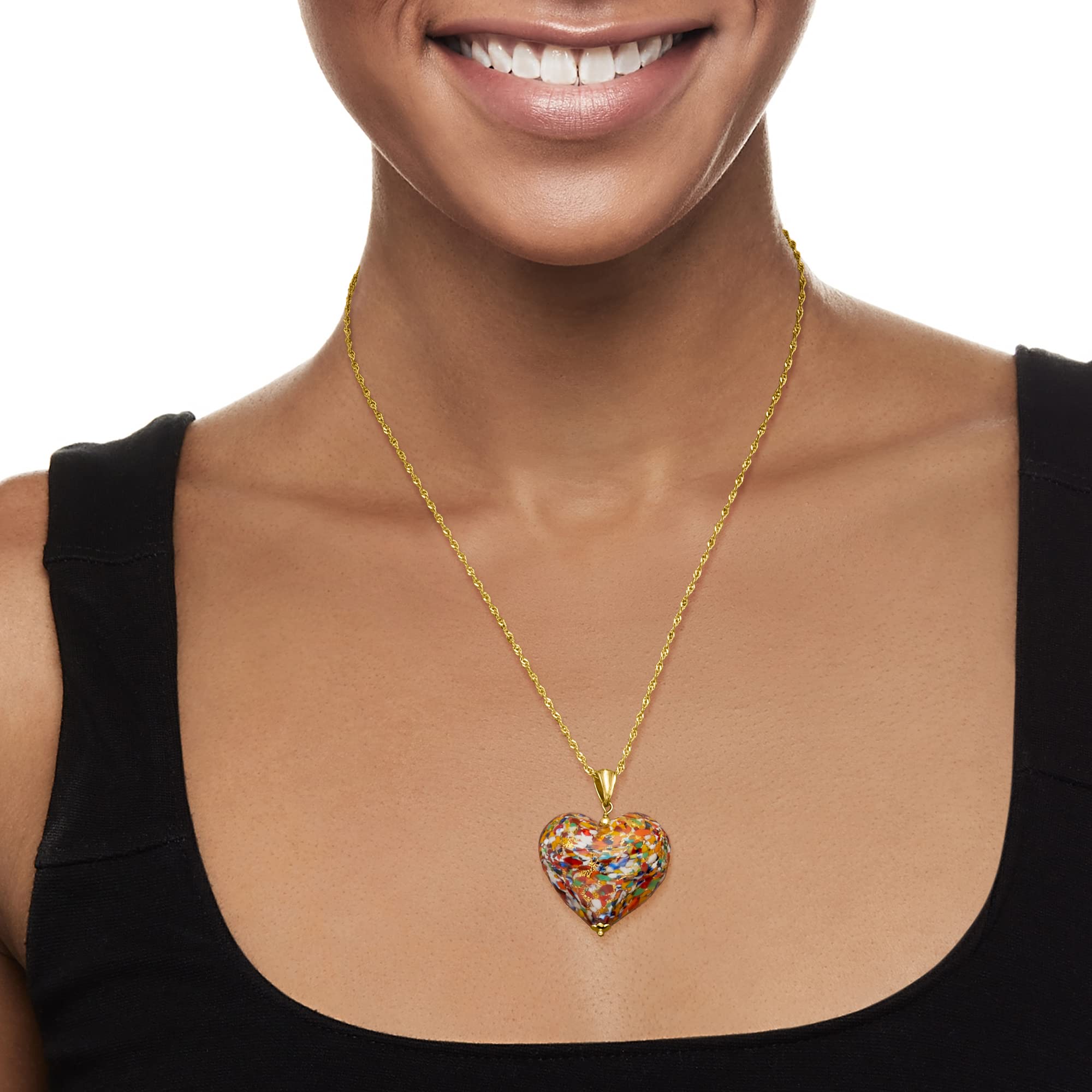 Ross-Simons Italian Multicolored Murano Glass Heart Pendant in 18kt Gold Over Sterling