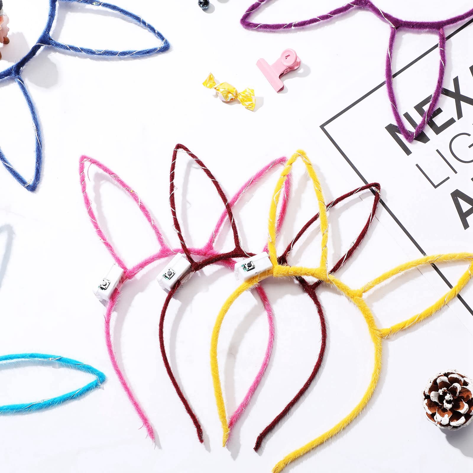 WILLBOND 40 Pcs Light up LED Bunny Ears Headband Glow Hair Accessories for Women Costume Party Supply, 10 Colors