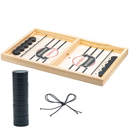 PUBGAMER Sling Fast Puck Table Game Paced Puck Winner Wood Board Sport Toys (Small Size Suitable for Kids Child & Family), Come with Spare Piece and Spring Rope