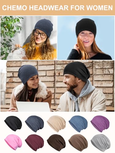 Senker Fashion Cotton Slouchy Beanie Hats, Chemo Headwear for Women Men Soft Lightweight Chemo Skull Cap Elastic Sleeping Cap Black Grey