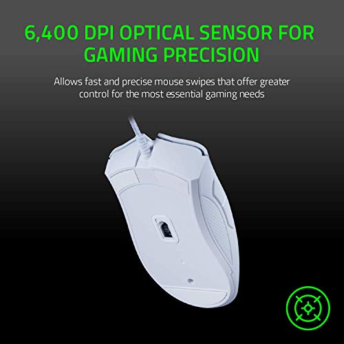 Razer DeathAdder Essential Gaming Mouse: 6400 DPI Optical Sensor - 5 Programmable Buttons - Mechanical Switches - Rubber Side Grips - White (Renewed)