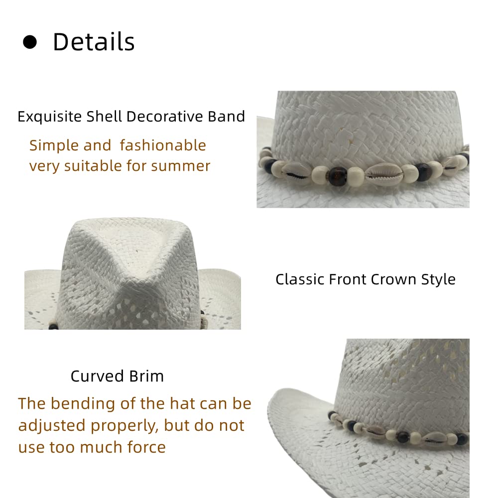 Willheoy Woven Straw Cowboy Hat Western Hats for Men Cowgirl Costume for Women White