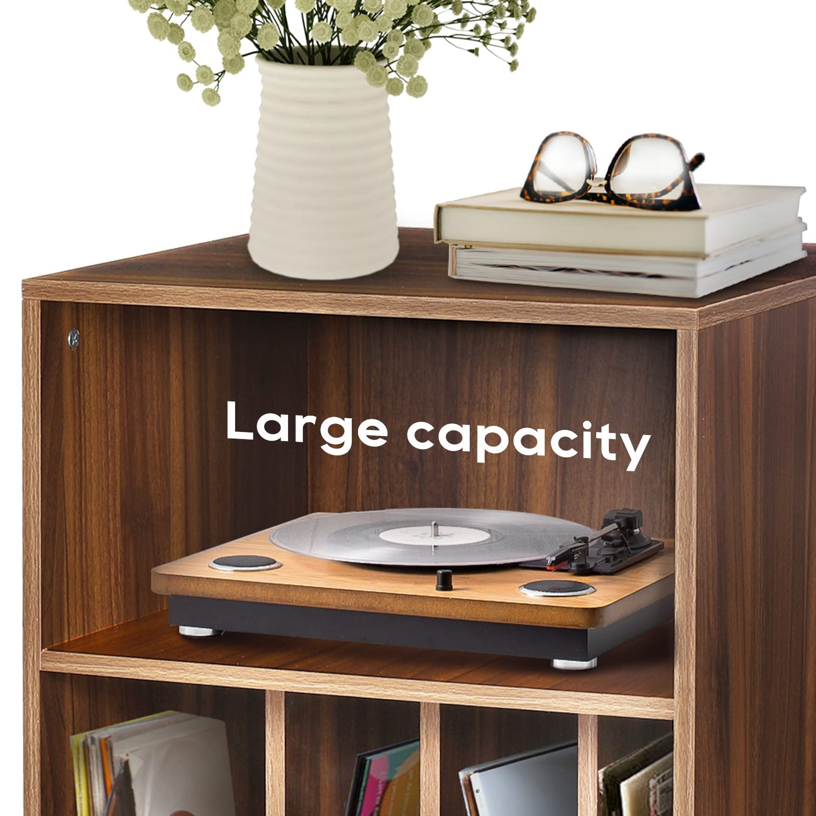 Record Player Stand with Record Storage Vinyl Record Storage Table with Metal Hairpin Legs Turntable Stand Holds Up to 100 Albums for Living Room Bedroom Brown