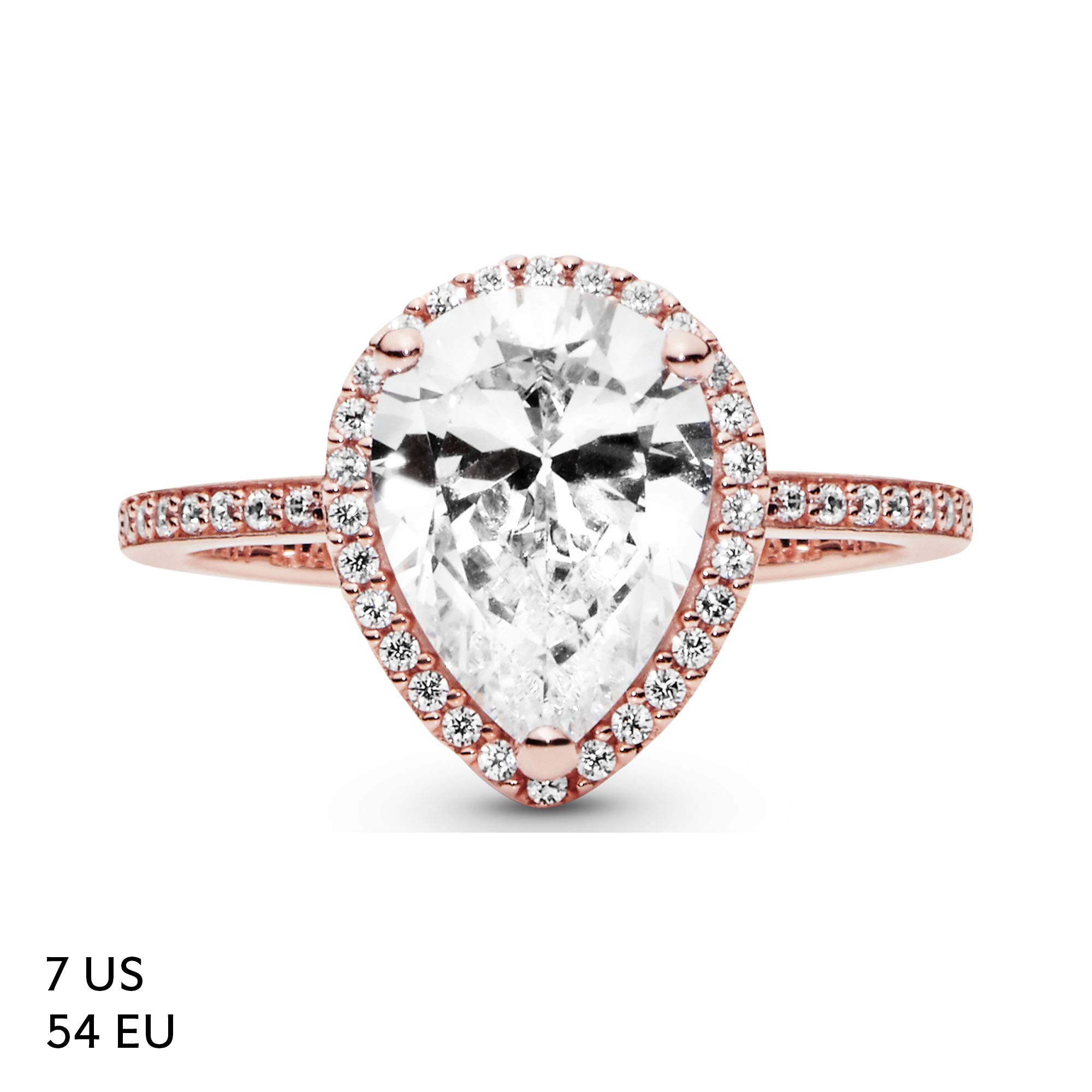 Pandora Sparkling Teardrop Halo Ring - Rose Gold Ring for Women - Layering or Stackable Ring - Gift for Her - 14k Rose Gold-Plated Rose - Size 7