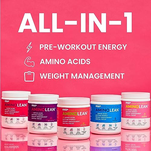 RSP NUTRITION AminoLean Pre Workout Powder, Amino Energy & Weight Management with Vegan BCAA Amino Acids, Natural Caffeine, Preworkout Boost for Men & Women, 30 Serv, Pink Lemonadeā¦