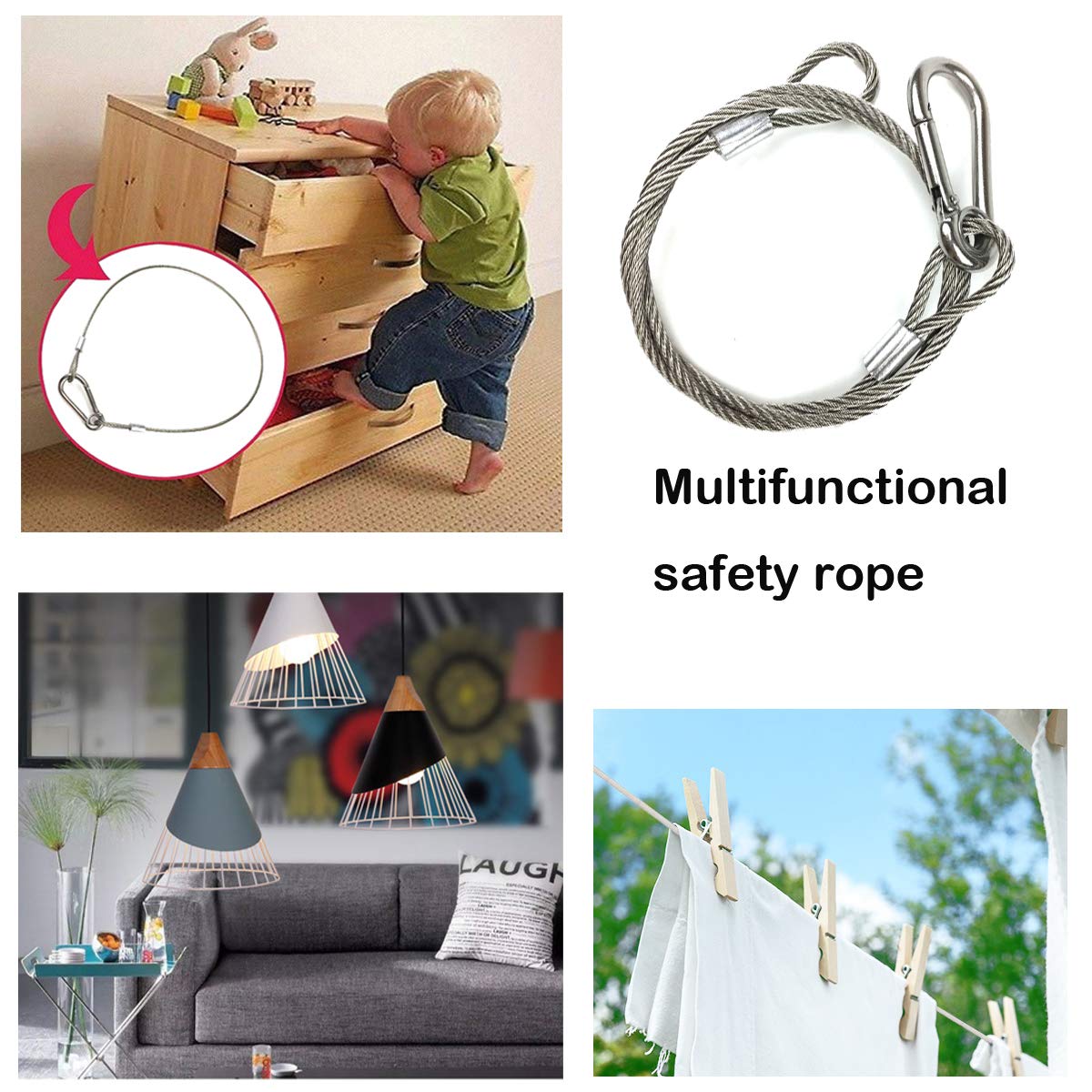 SMTUNG 31.5'' Fall Prevention Safety Cables Stainless Steel Security Rope for Party Lights DJ Light Stage Lighting 110lb Load Capacity (3pcs 0.12in 3mm)