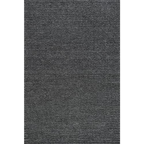 nuLOOM 9x12 Penelope Wool Braided Handmade Area Rug, Off White, Solid Rustic Farmhouse Style, For Bedroom, Living Room, Hallway, Entryway