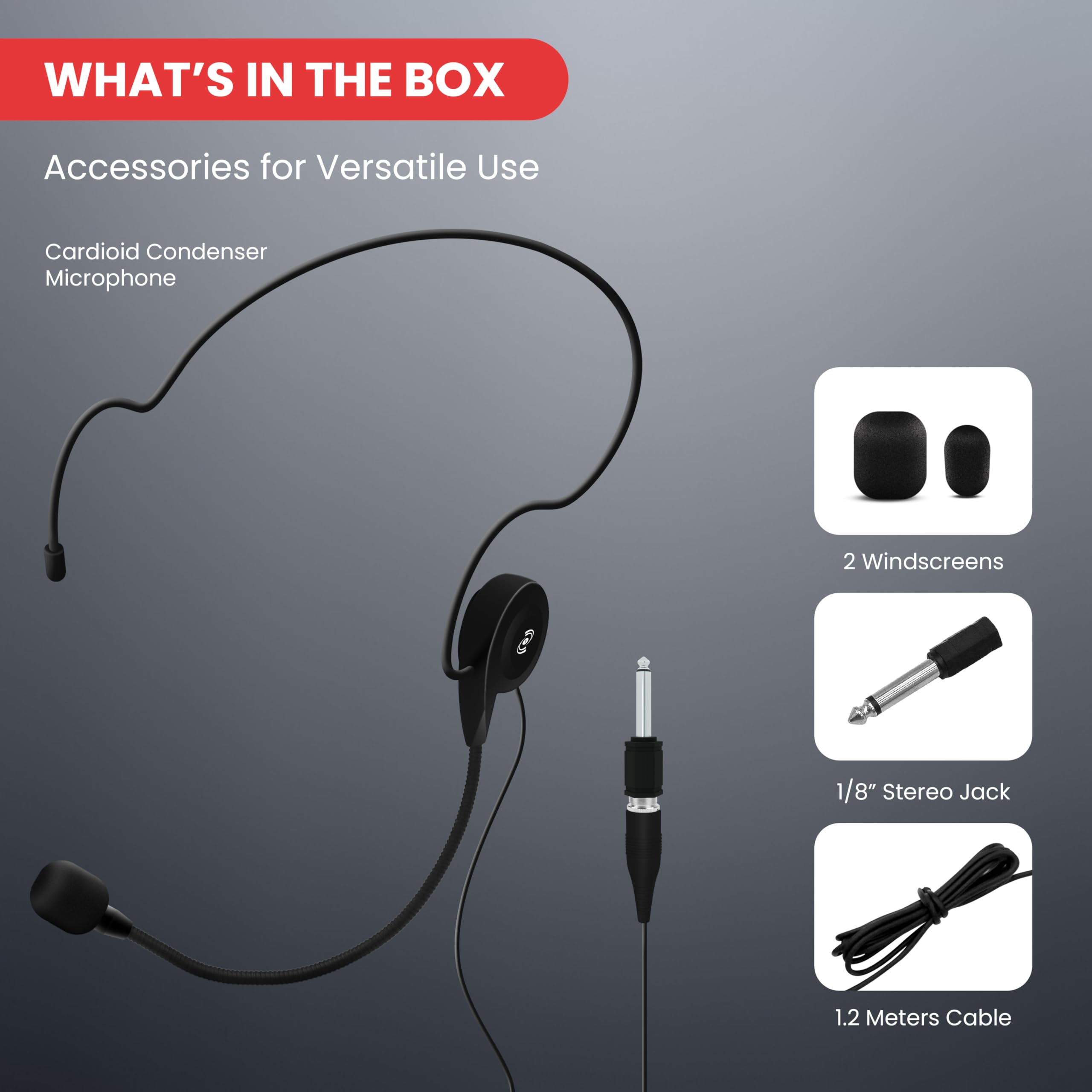 Pyle Double Over Ear Microphone Headset - Professional Hands Free Cardioid Wired Audio Boom Condenser Microphone Headset w/ 3.5mm / 1/4" Adapter, 4ft Cable, and Mic Windscreen - (Black)