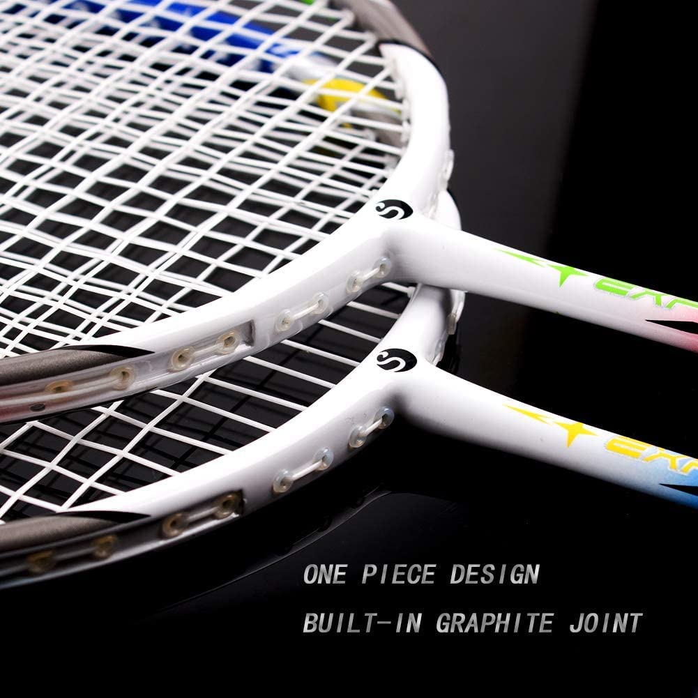 Senston Badminton Racket Set Badminton Rackets + 6 Pack Shuttlecock and 2 Overgrips(Random Color)