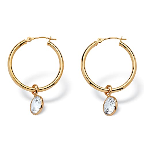 PalmBeach 10K Yellow Gold Round Cubic Zirconia Bezel Set Removable Charm Hoop Earrings (38mm)