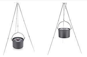 Sutekus Camping Tripod Camp Fire Tripod Portable Campfire Cooking Dutch Oven Tripod and Lantern Hanger silver