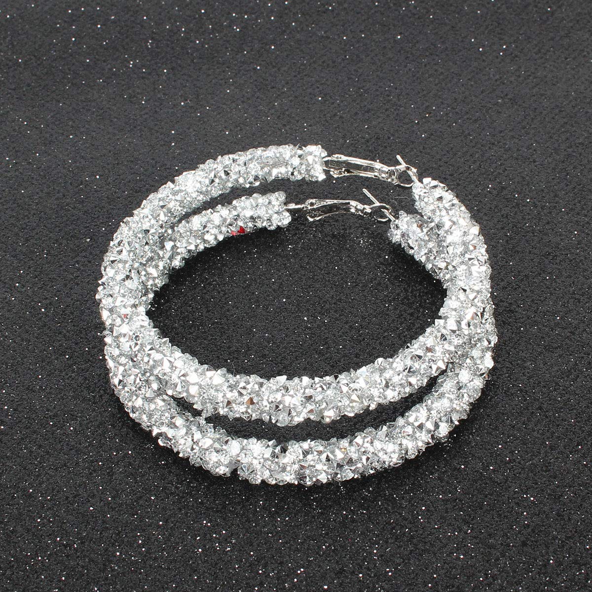 Silver Glitter Hoop Earrings for Women Bohemian Sparkle Resin Rhinestone Wrapped Big Hoop Dangle Earrings Jewelry