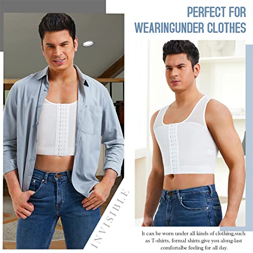 TAILONG Men Hide Gynecomastia Chest Vest Chest Binder Compression Slimming Undershirt Male Corset Tank Tops White