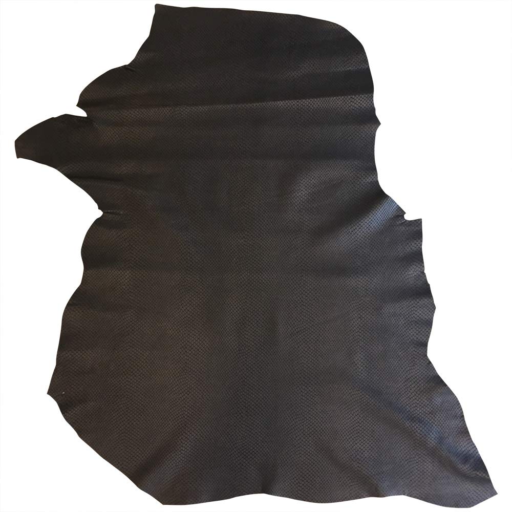 Snakeskin Embossed Leather Hides - Black Color - Genuine Lambskin Craft Material – 5 sq ft - AVG 26¨x 24¨at Longest and widest - Home Decor Projects - Upholstery Fabric Supply - Leather Treasure Shop