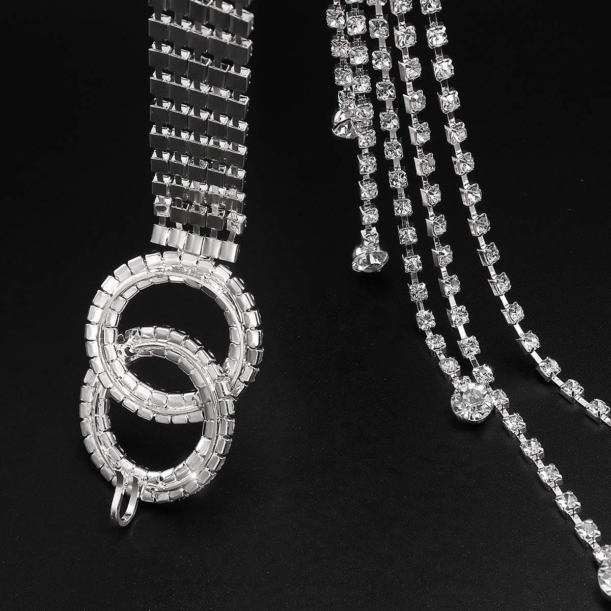 Suyi Silver Crystal Waist Chain for Women Rhinestone Chian Belts O-Ring Chain Gift Silver 120CM