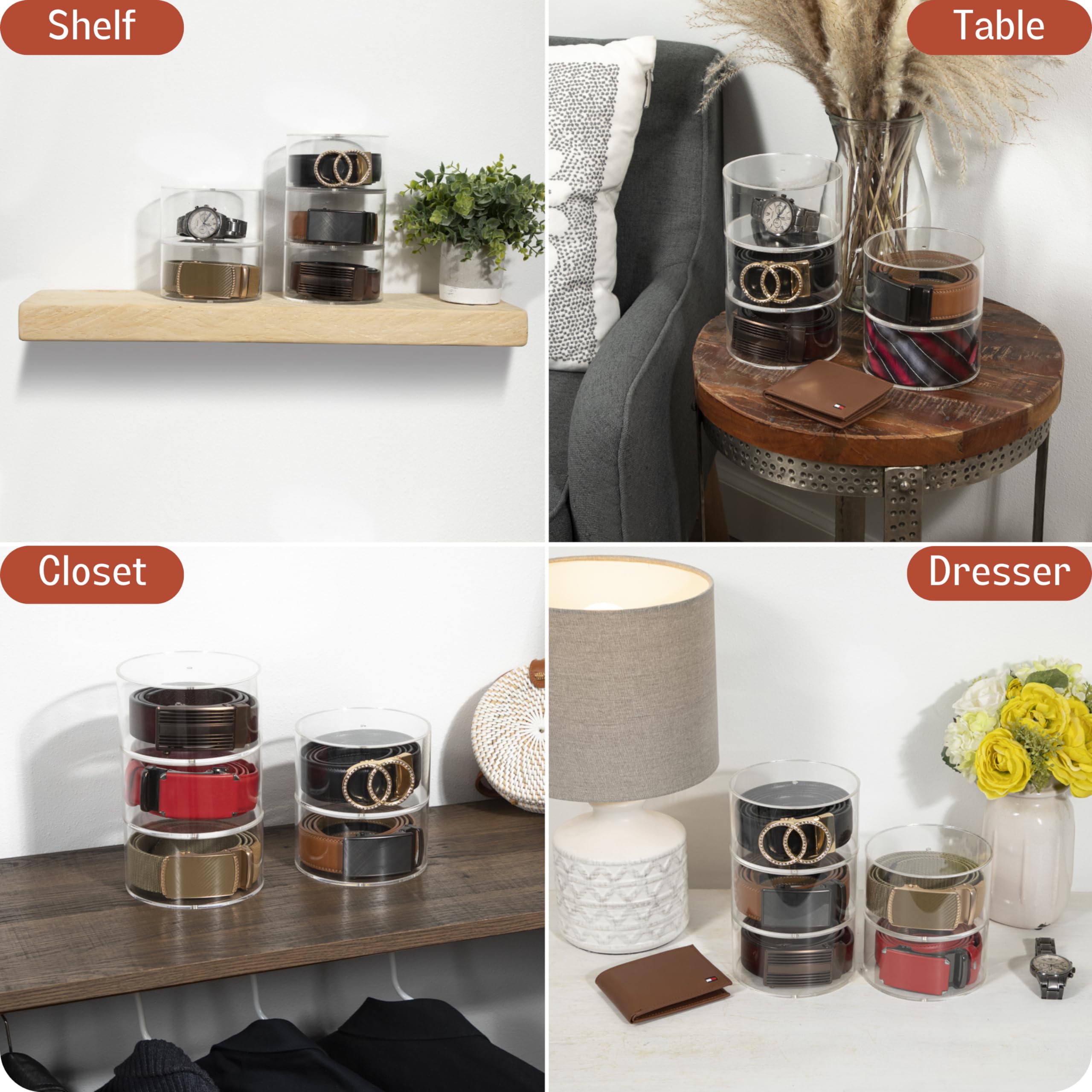 PROKTIK Acrylic Belt Organizer, 5 Layer Belt Holder, Belt Storage, Belt Organizer for Closet, Belt Display for Men and Women's Belts, Belt Organizer for Drawer, Display for Belts, Jewelry, Watch