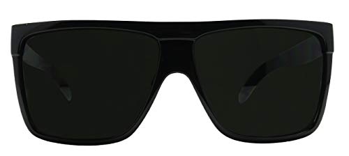 ShadyVEU Super Dark Round Sunglasses UV400 Casual Blacked Out 80's Retro Shades (Glossy Black Flat Top Frame, Dark Black)
