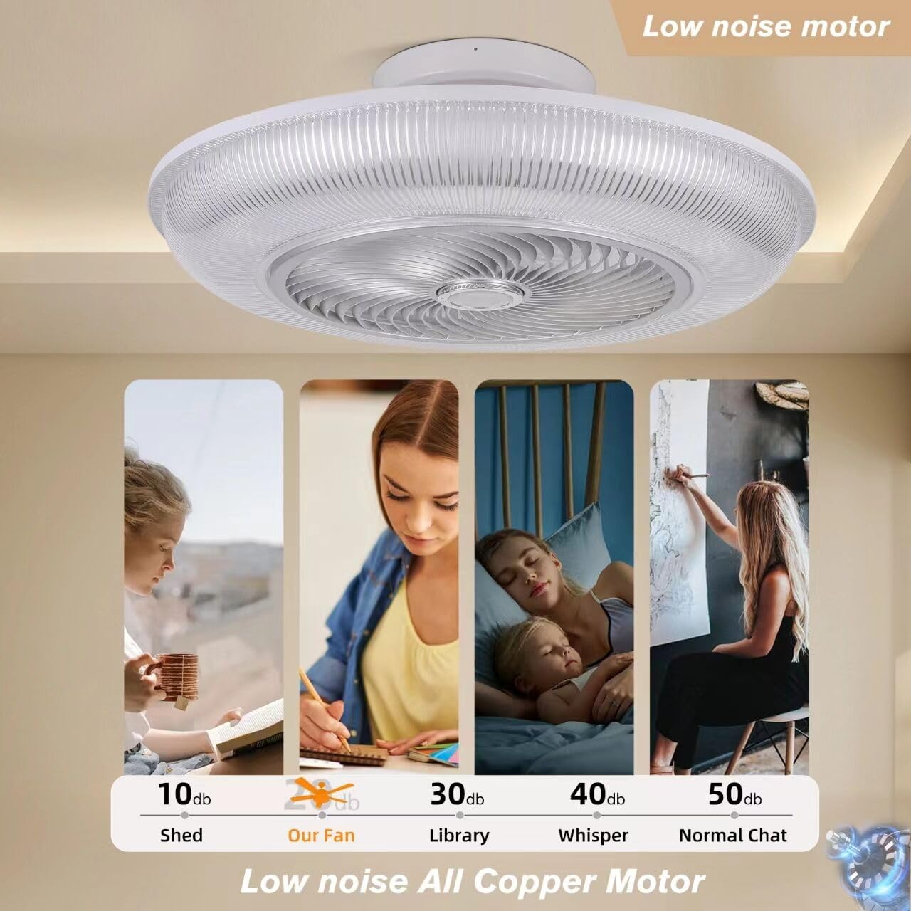 OYZ Ceiling Fans with Lights, Modern Bedroom Ceiling Fan with Lights Smart APP and Timing Remote,3-Color Light Dimming 3-Gear Wind Enclosed Ceiling Fan